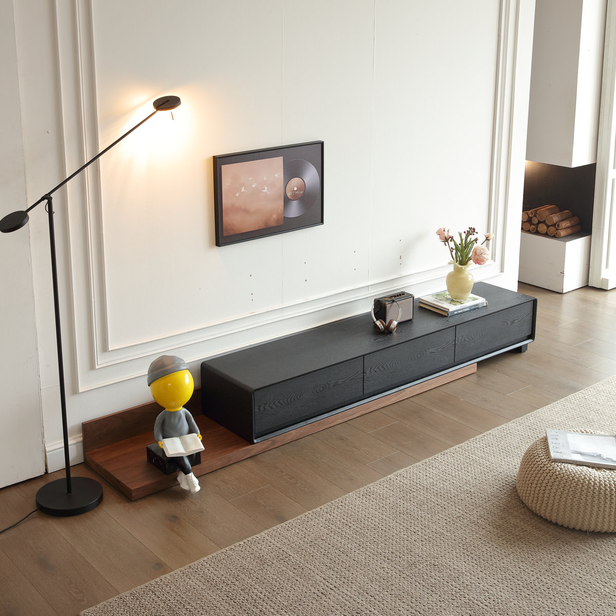 Ivy Bronx Griffey Modern TV Stand with 3 Drawers Walnut 78.7"-130" Expandable Veneer for ...